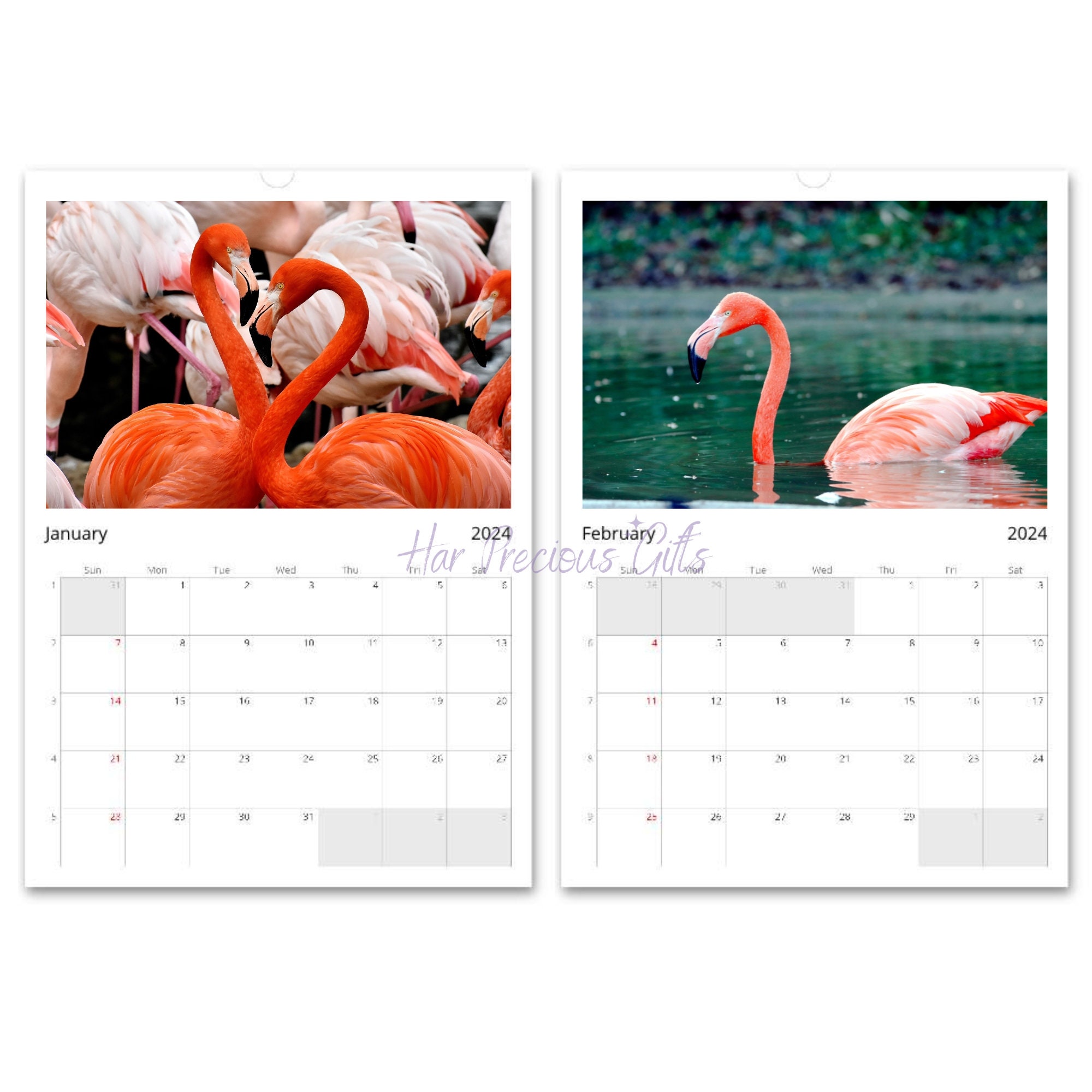 Flamingo Wall Calendar 2024, Flamingo Heart Shape, Calendar 2024, Gift ...