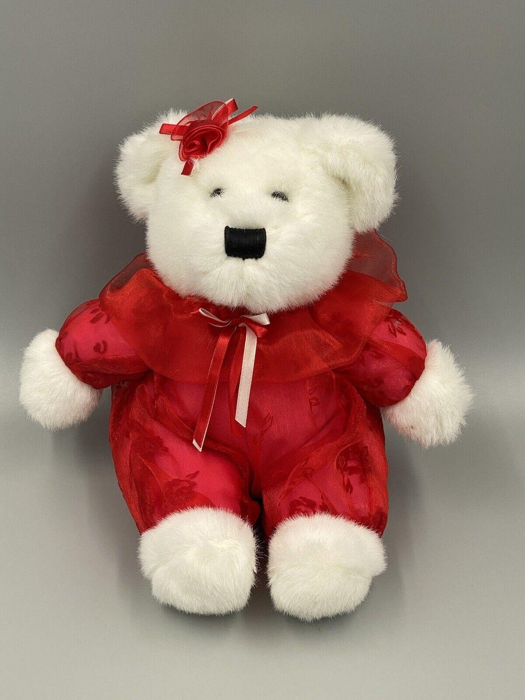 White Teddy Bear Plush 10 Red Lace Sheer Outfit Head Bow Tb Trading Co ...