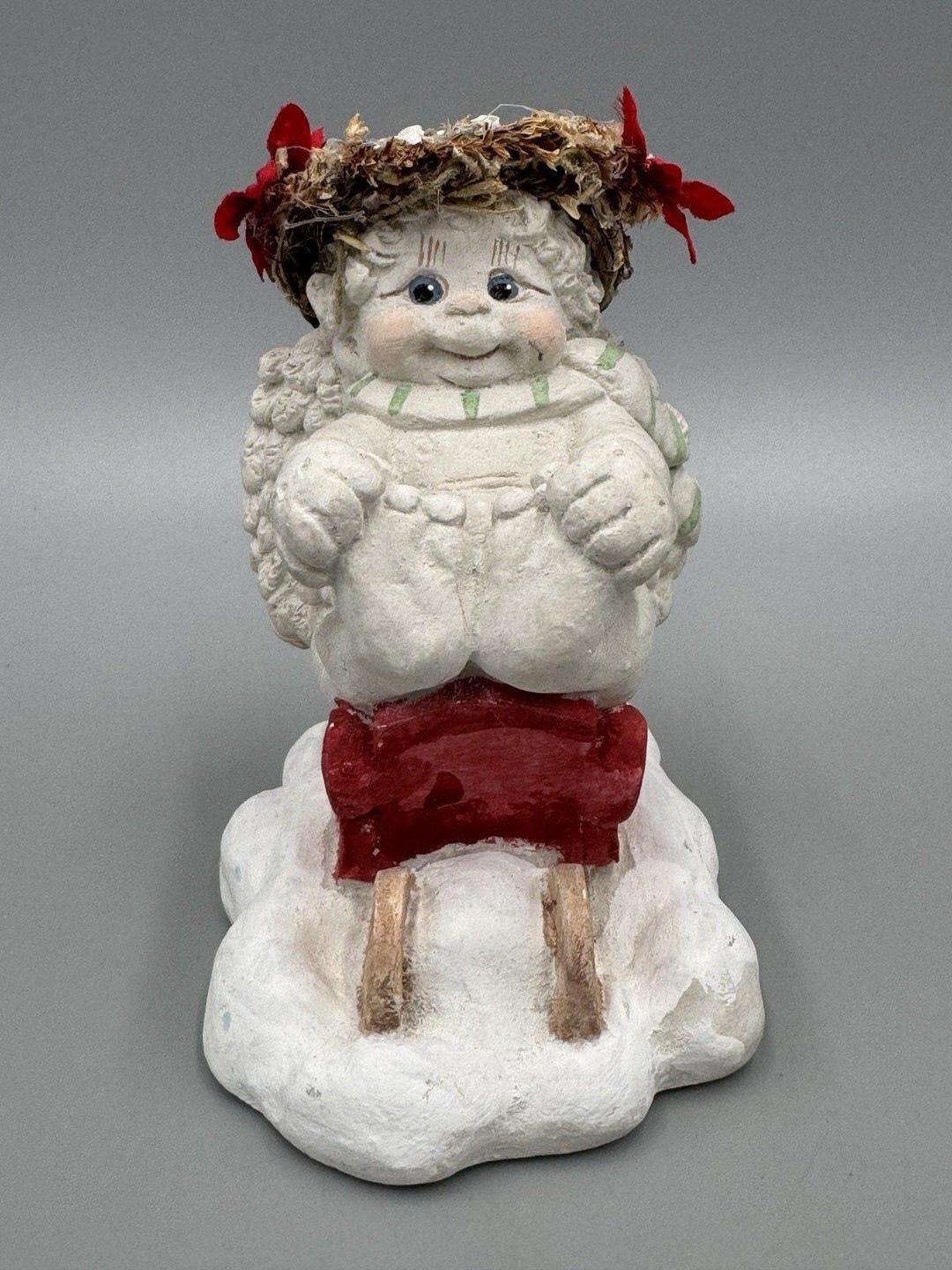 Vintage Dreamsicles Angel in Red Sleigh Winter Figurine Cast Art READ ...