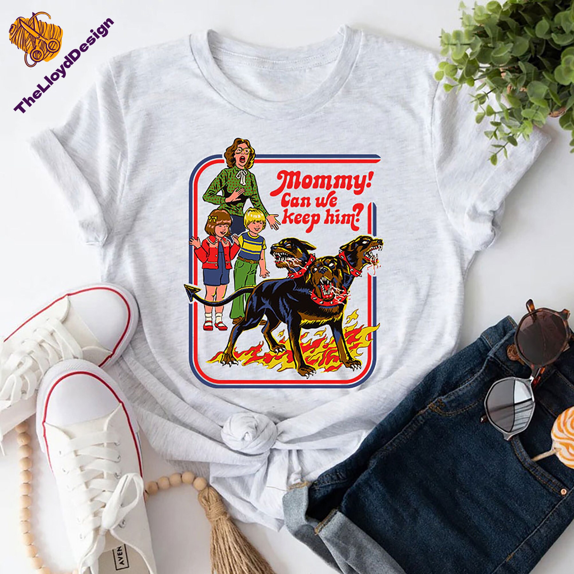 Mamá podemos mantenerlo camiseta, camisa de perro de tres cabezas ...