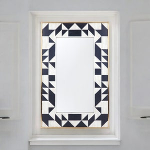 Huxley Bone Inlay Wall Mirror – Handcrafted Floral Design Accent for ...