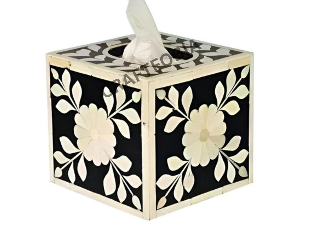 Handmade Custom Bone Inlay Tissue Box With Floral Design, Square Shape ...