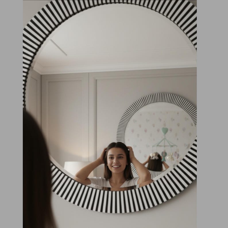 Extra Large Round Striped Mirror | Modern Wall Accent - Etsy