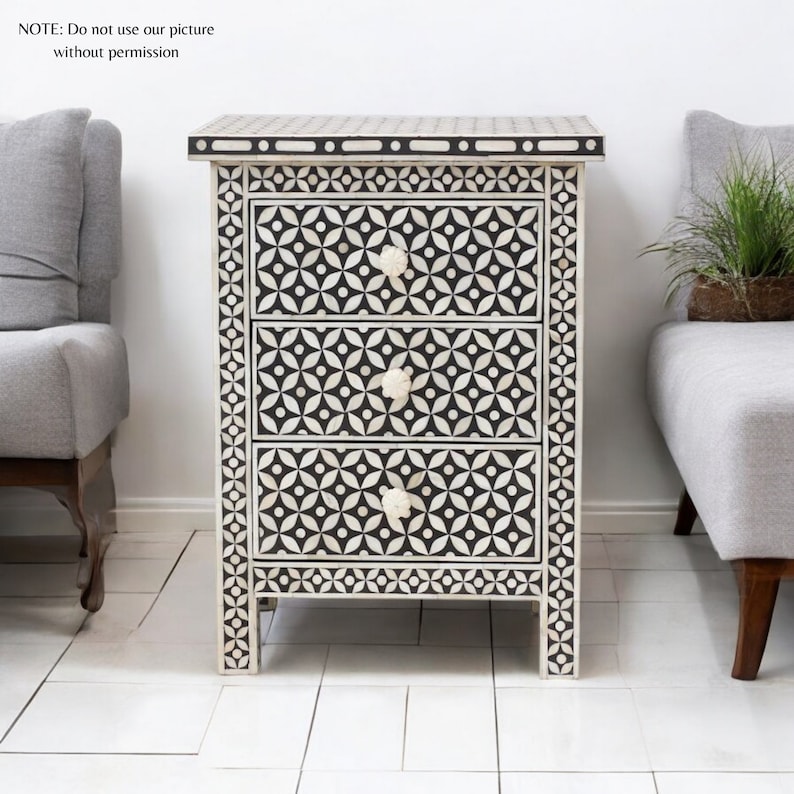 Bone Inlay Bedside Nightstand, Handmade Bedside Table - Etsy
