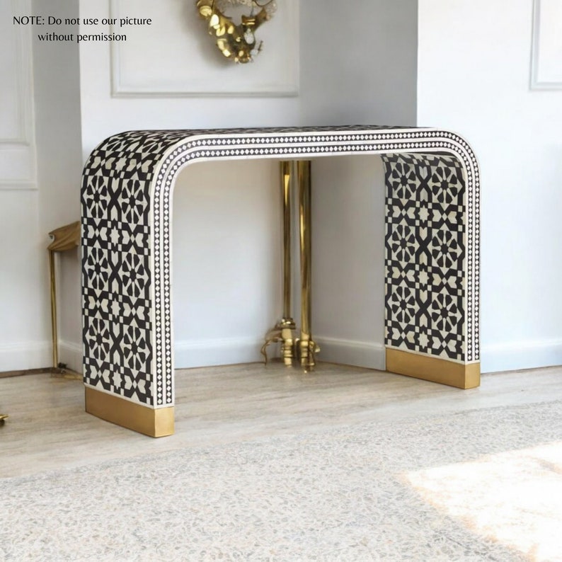 Handmade Bone Inlay Console Table: Arrow Pattern Mango Wood Desk - Etsy
