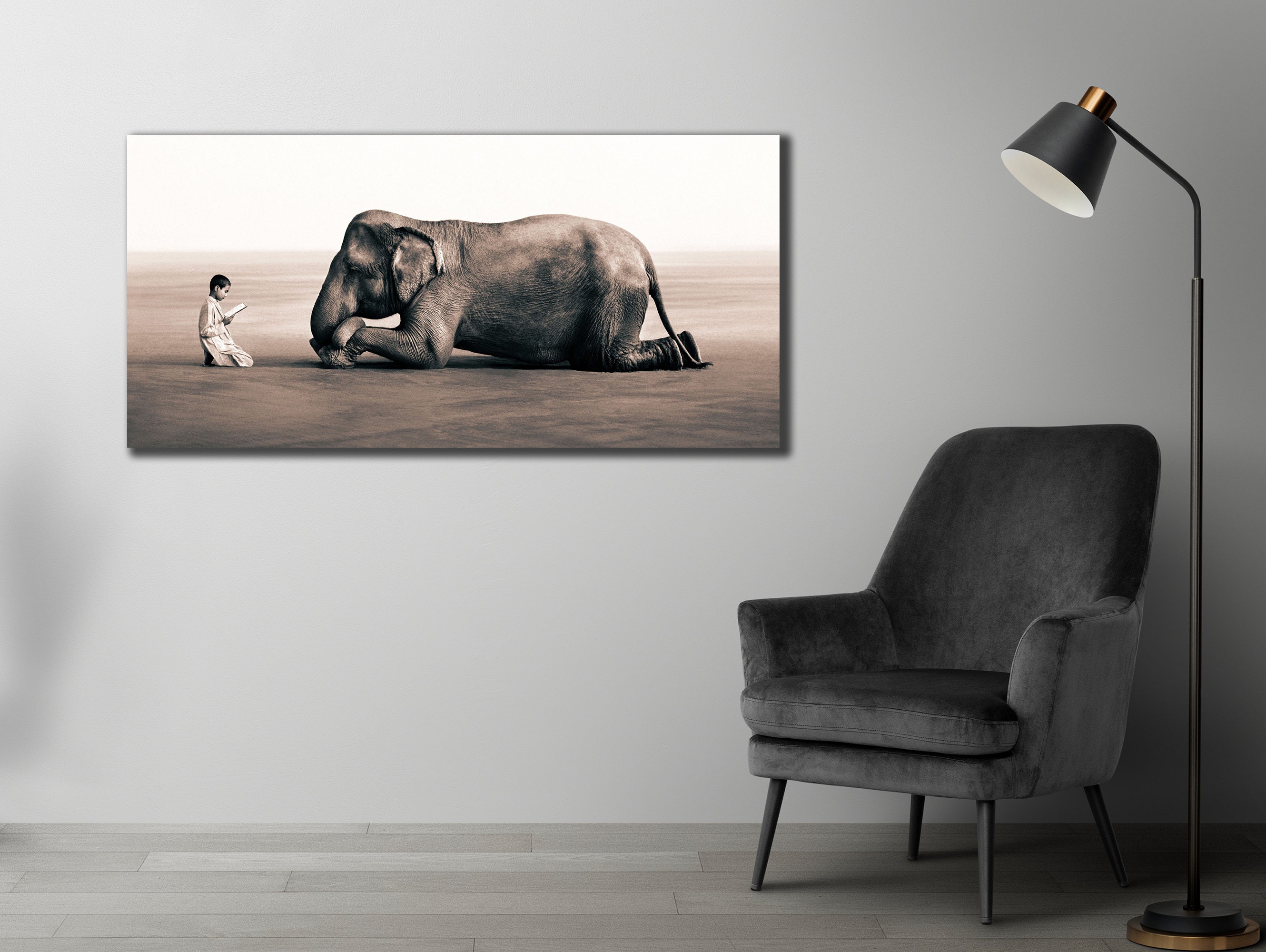 Boy Reading to Elephant Canvas Art Elephant Prints Wall Art - Etsy