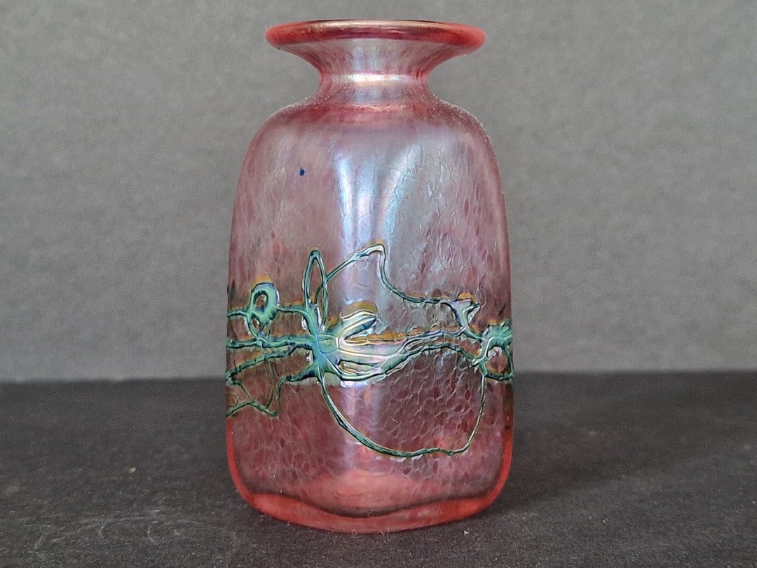 Robert Held Pink and Iridescent Glass Bottle Vase Signed - Etsy