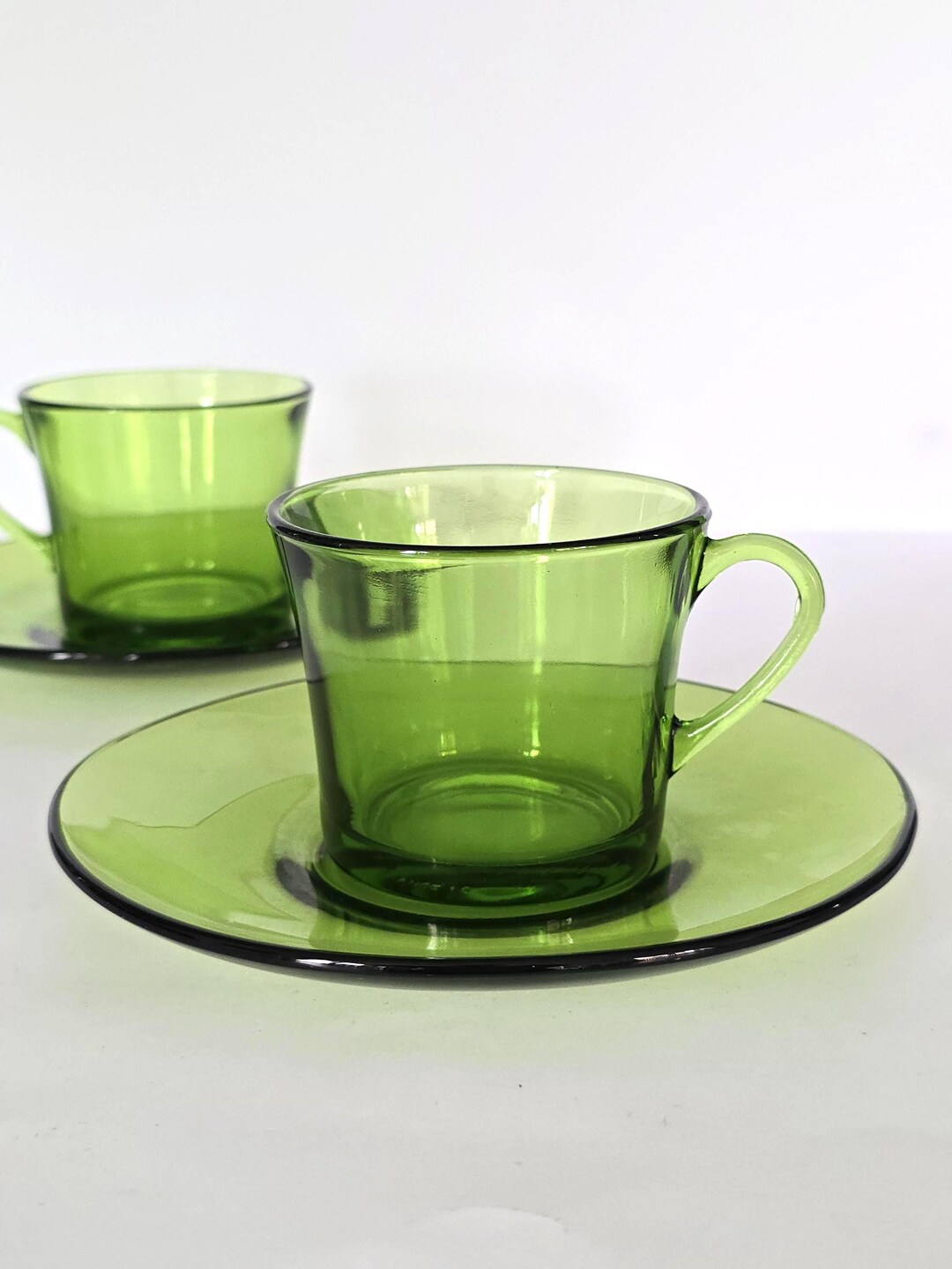 Vintage Green Duralex Set of 2 Espresso/demitasse Cups and Saucers for ...