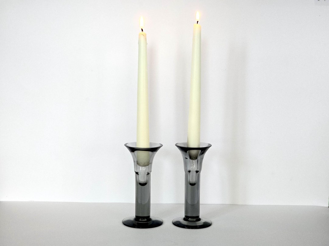 2 Wedgwood Vintage Lead Crystal 'cleo' Smokey Grey Candlesticks ...
