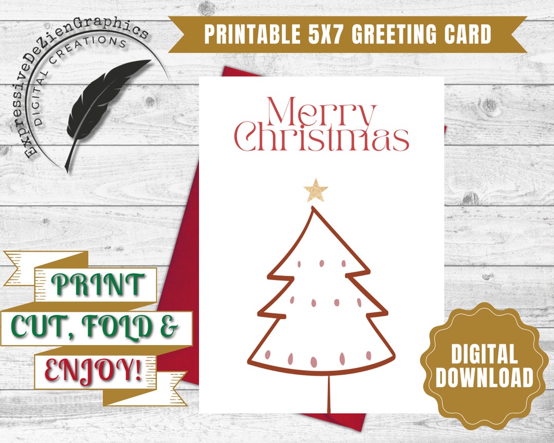 Digital Printable Christmas Tree Merry Christmas Card Digital 5x7 Card ...