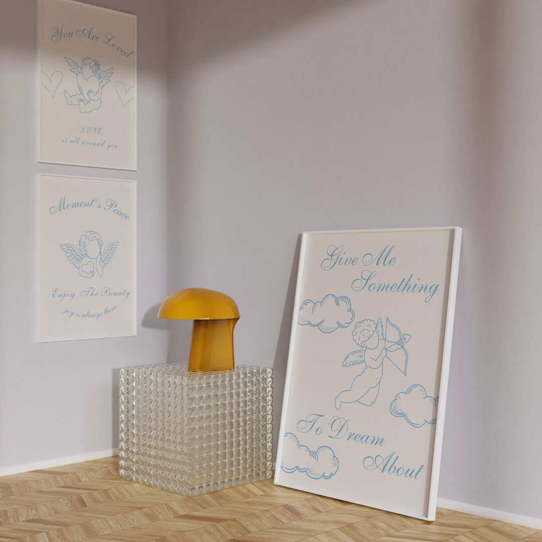 Blue Retro Love Aesthetic Cupid Poster, Angel Wall Art, Cute Poster ...