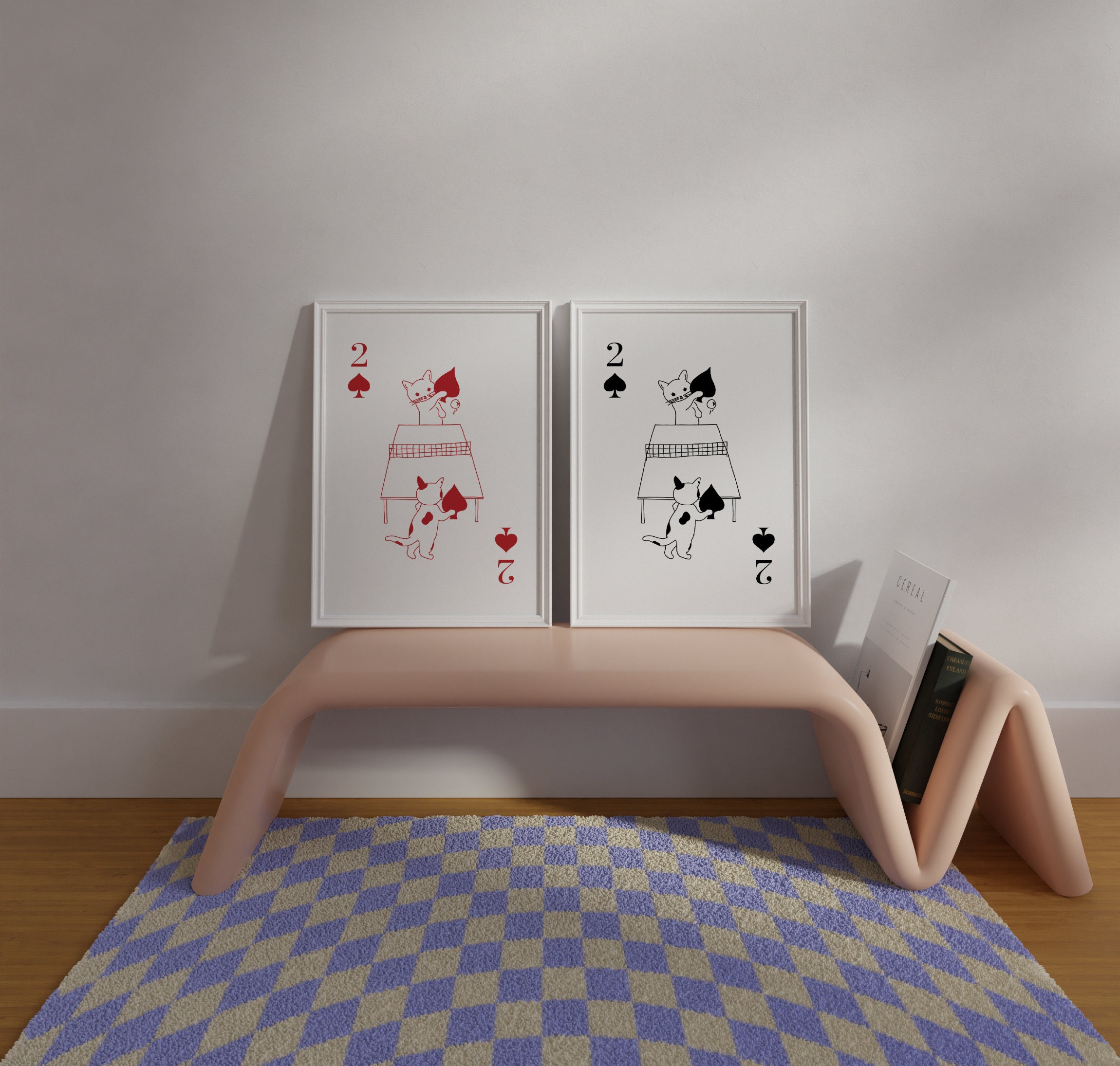 Red 2 of Spades With Cats, Pinterest Inspired Retro Wall Art, Cute ...