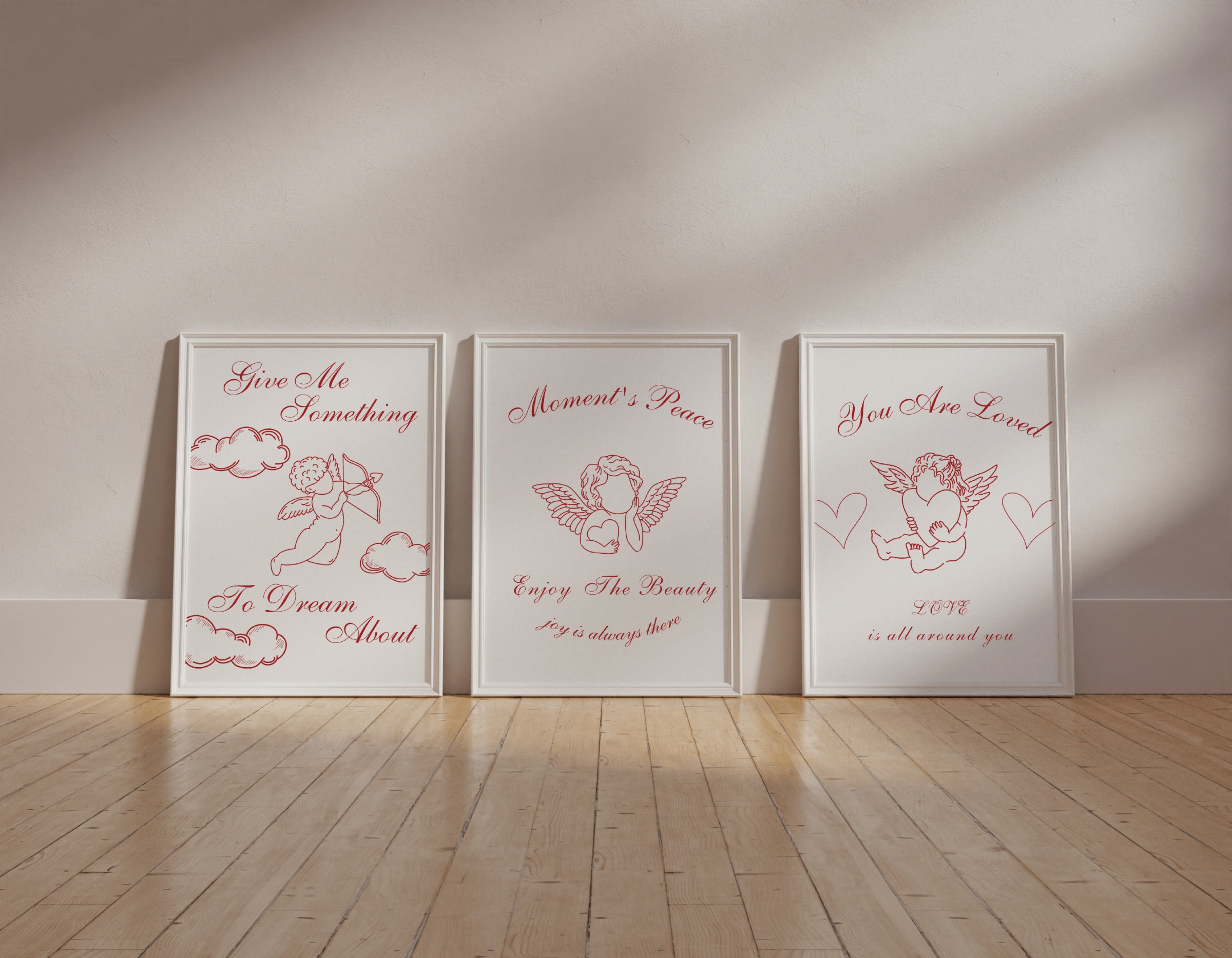 Set of 3 Retro Aesthetic Cupid Poster Red Angel Wall Art - Etsy