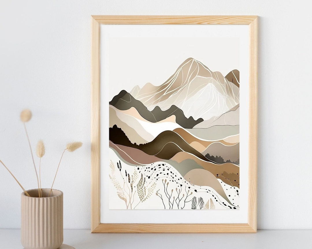 Stylish Mountainscape Print | Soft Coloured Nature Wall Art | Boho ...