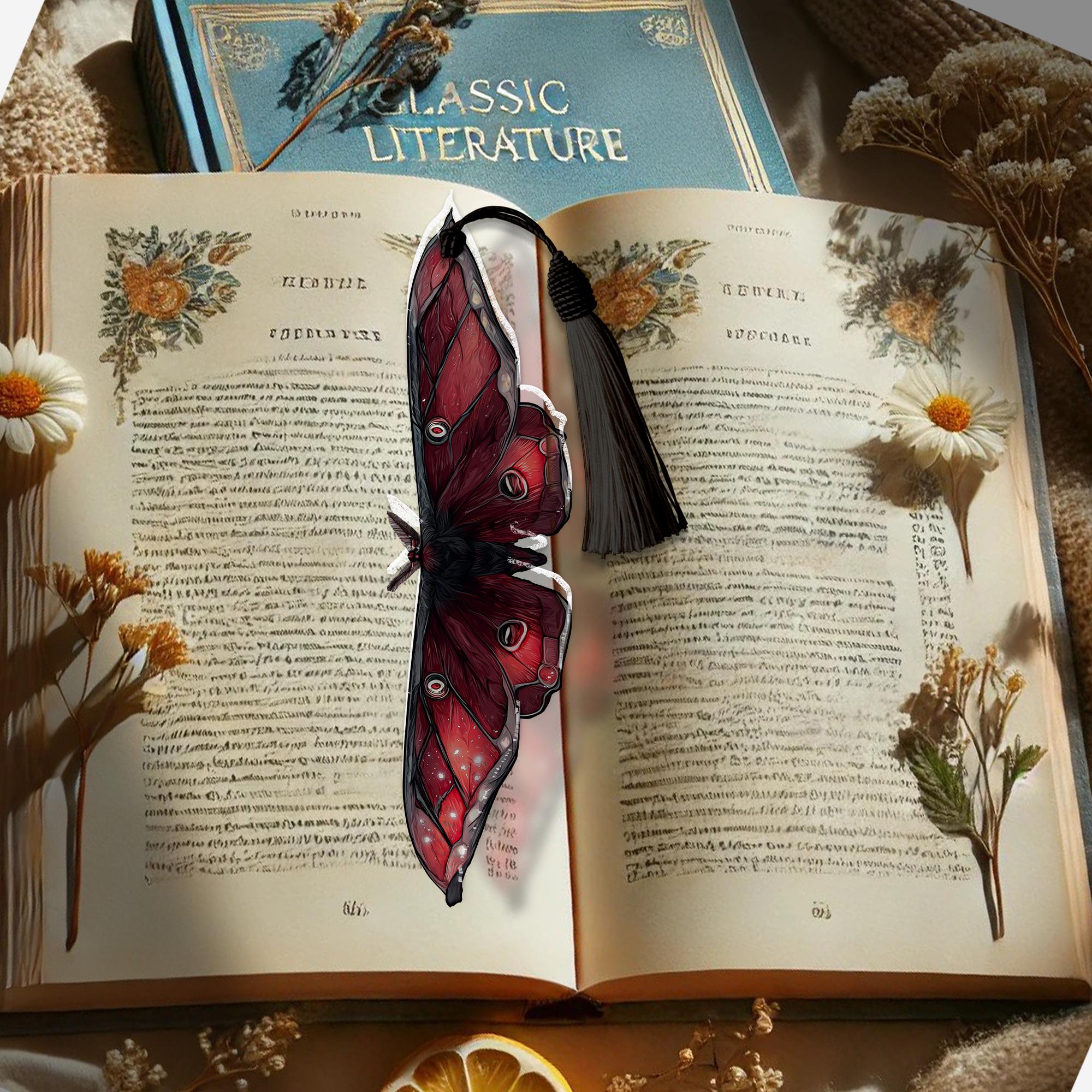 Red Luna Moth Stained Glass Bookmark, Gothic Moth Page Marker, Mystic ...