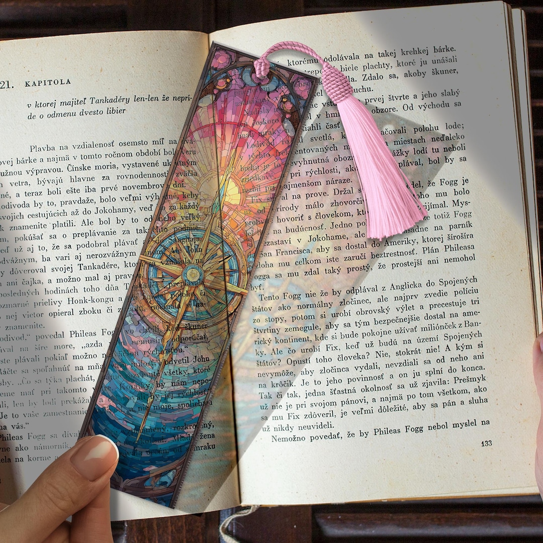 Nautical Compass Stained Glass Bookmark – Custom Handmade Bookmark PNG ...