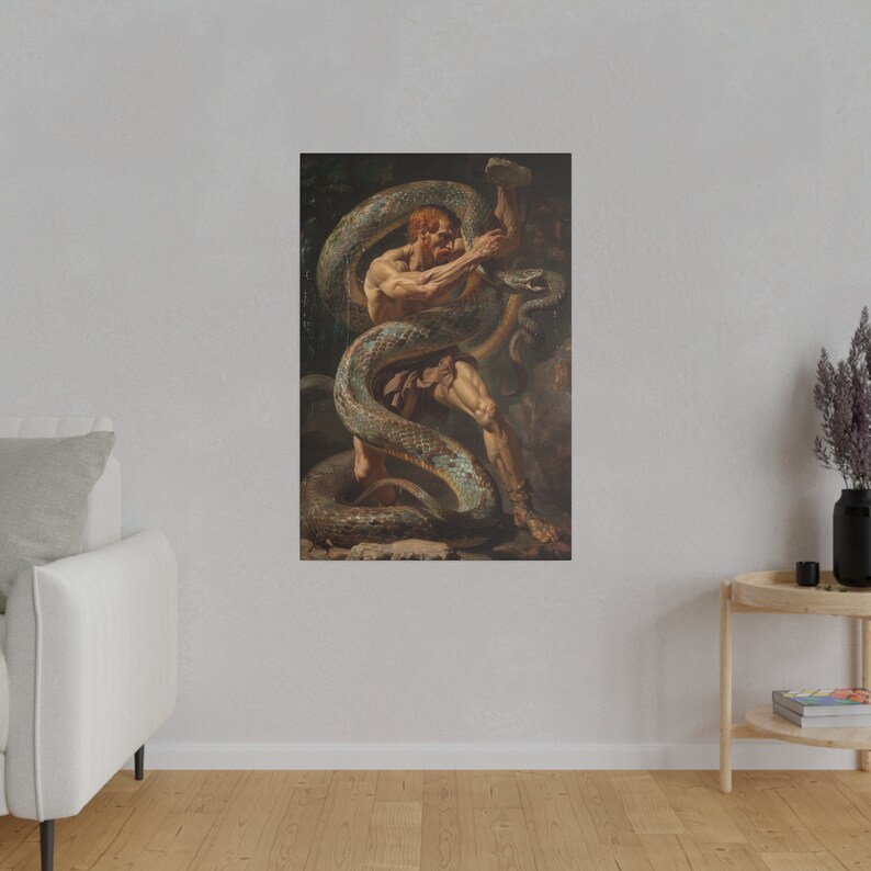 Hercules and the Snake, Epic Ancient Greek Myth Oil Painting Canvas ...