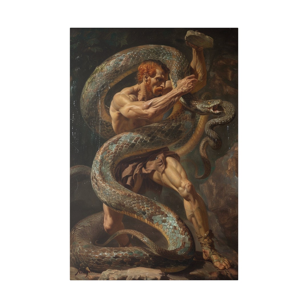 Hercules and the Snake, Epic Ancient Greek Myth Oil Painting Canvas ...