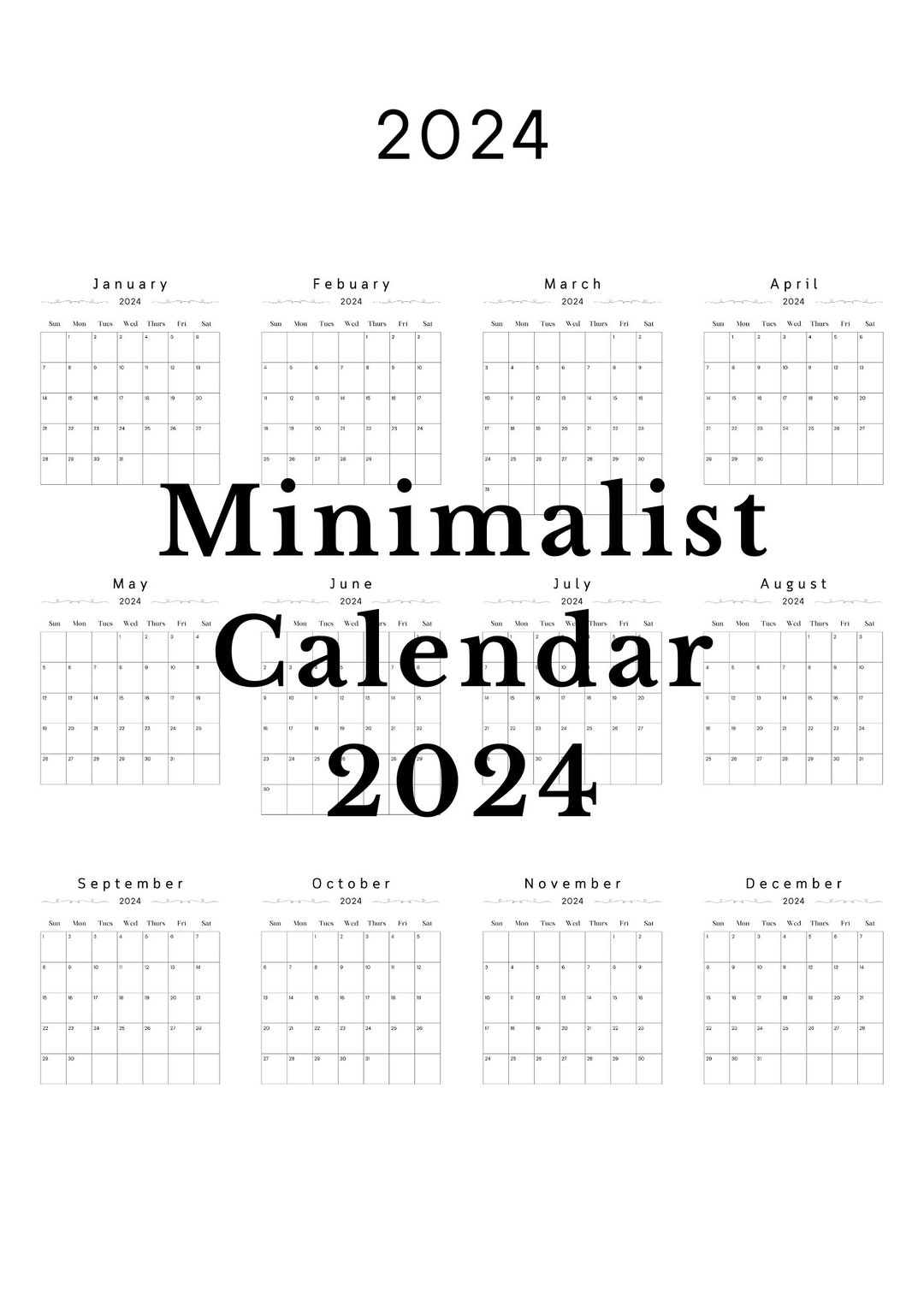 Digital Minimalist Calendar 2024 Printable - Etsy