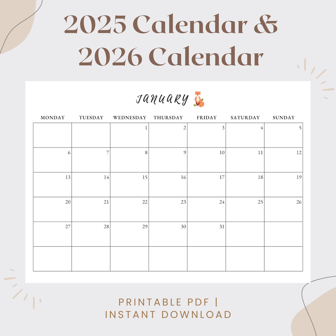 Calendario mensual imprimible 2025 y 2026/Calendario mensual 2025 y 2026 (aspecto minimalista ...
