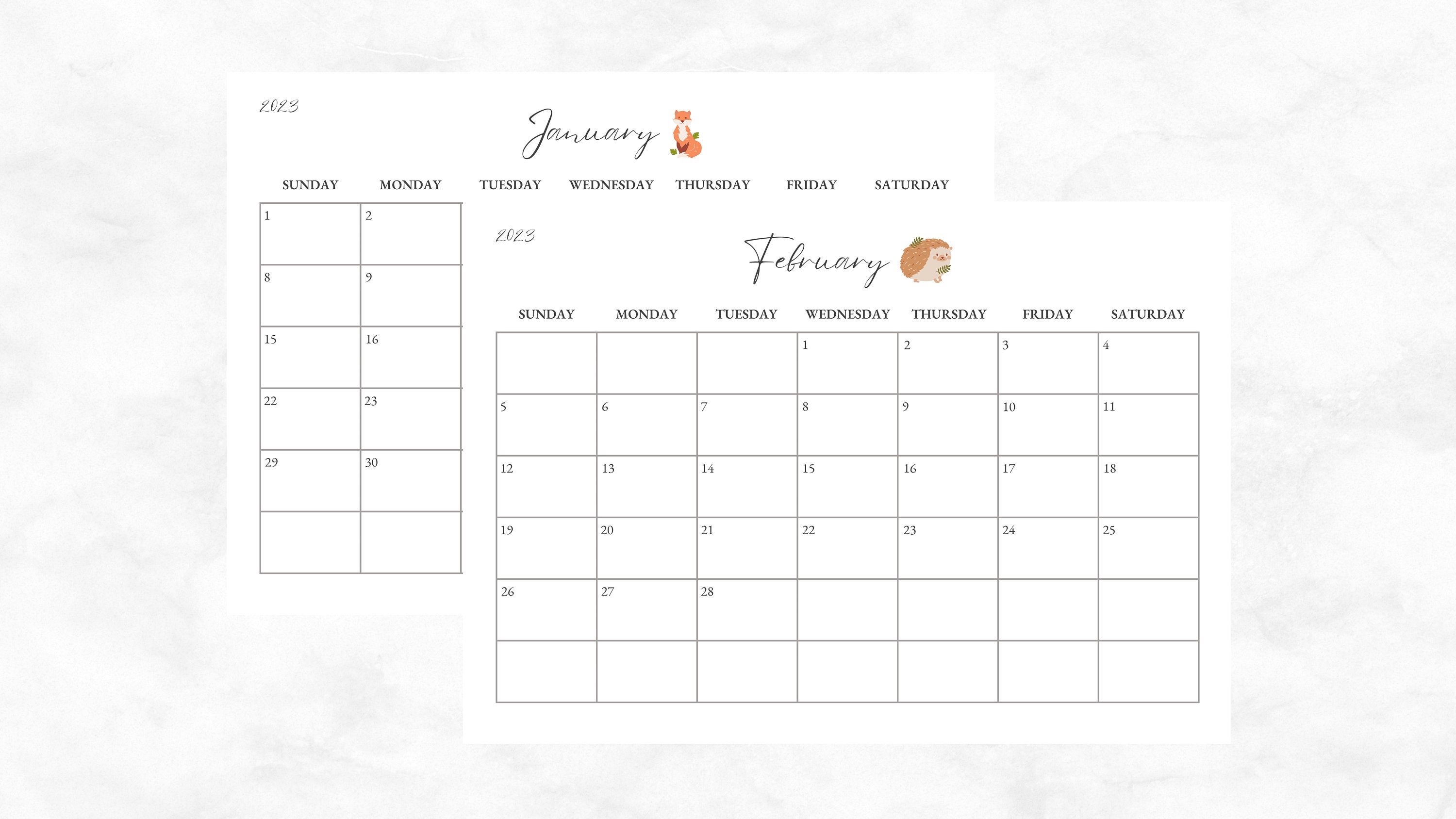 CUTE 2023 Monthly Printable Calendar minimalist Looking Sunday Start A3 ...