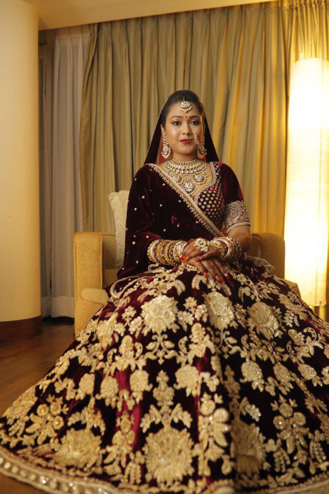 Maroon Velvet Bridal Lehenga: Heavy Embroidery Indian Wedding Dress ...
