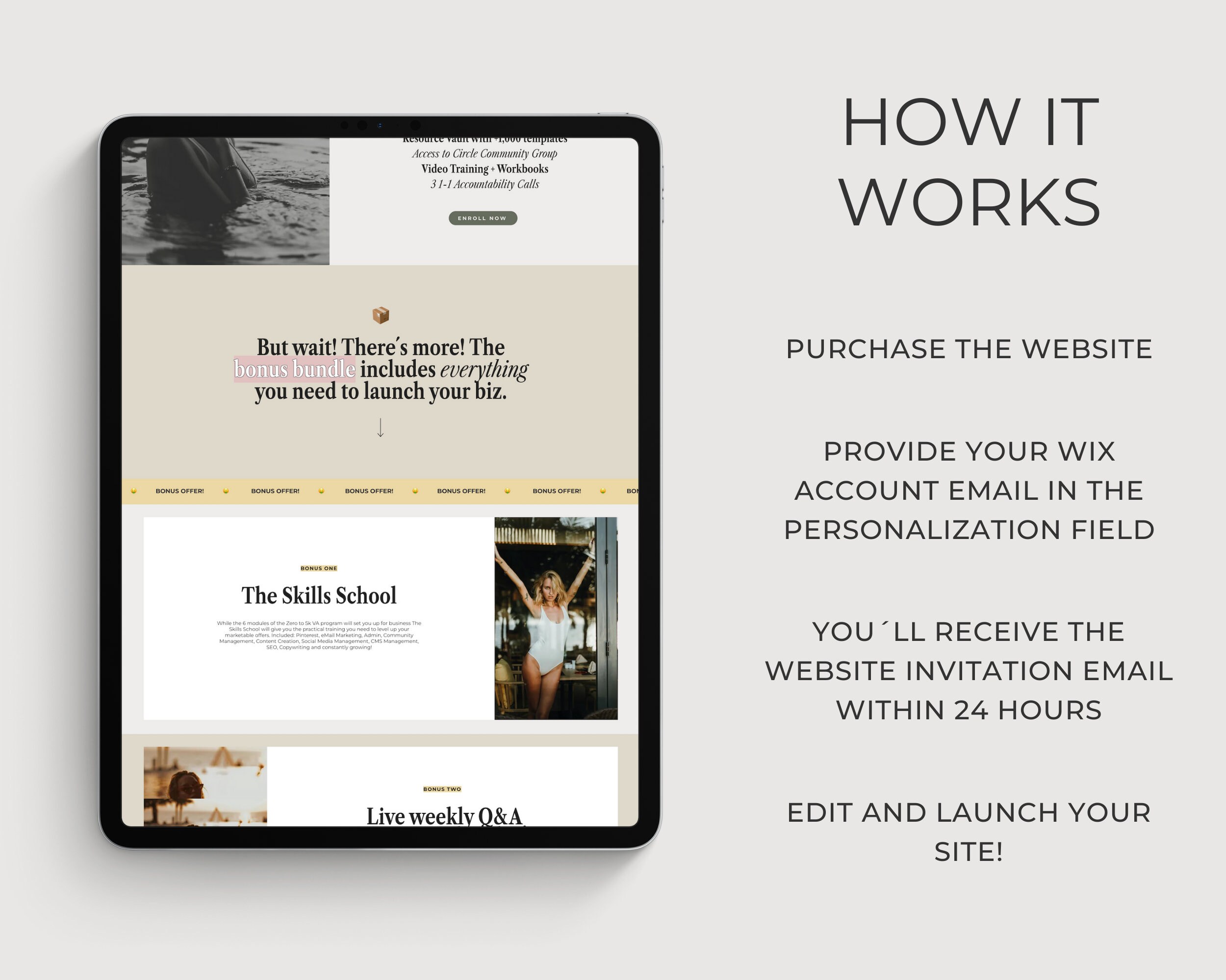 Pink WIX Sales Page Website Template Wix VA Template Small Business Website Design Course ...