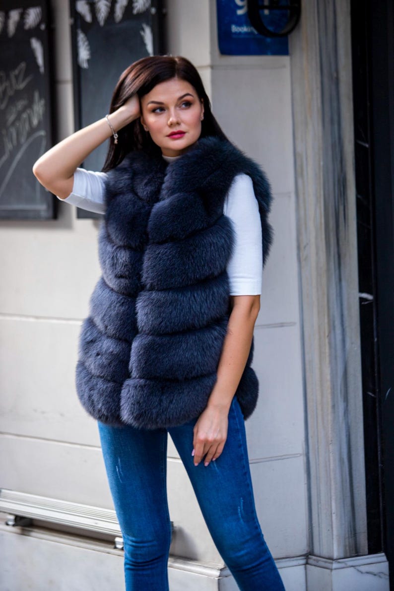 Blue Fox Fur Vest: Women's Luxury Winter Coat - Etsy Canada