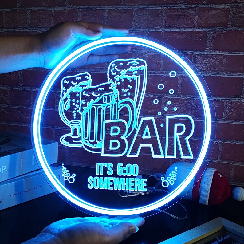 Neon Beer Bar Sign, Dimmable USB Powered 12 Round Neon Beer LED Light ...