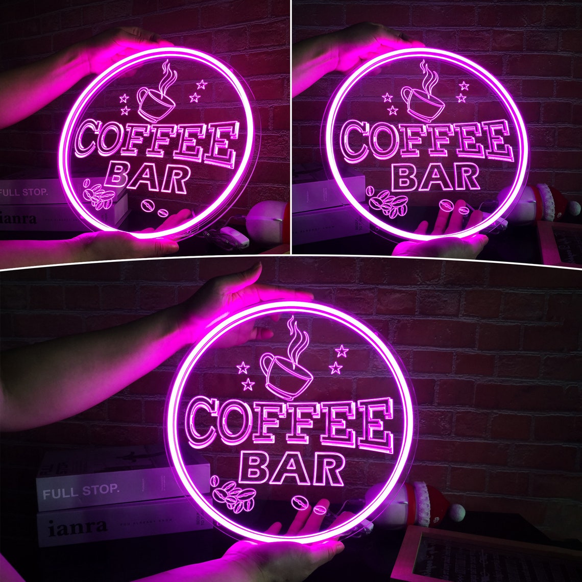 Coffee Bar Neon Sign, Dimmable USB Powered 12 Round Wall Decor Neon ...