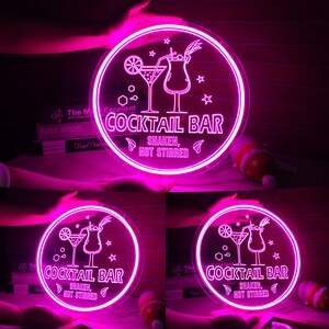Cocktail Bar Neon Light Sign, Dimmable USB Powered 12 Round Neon ...