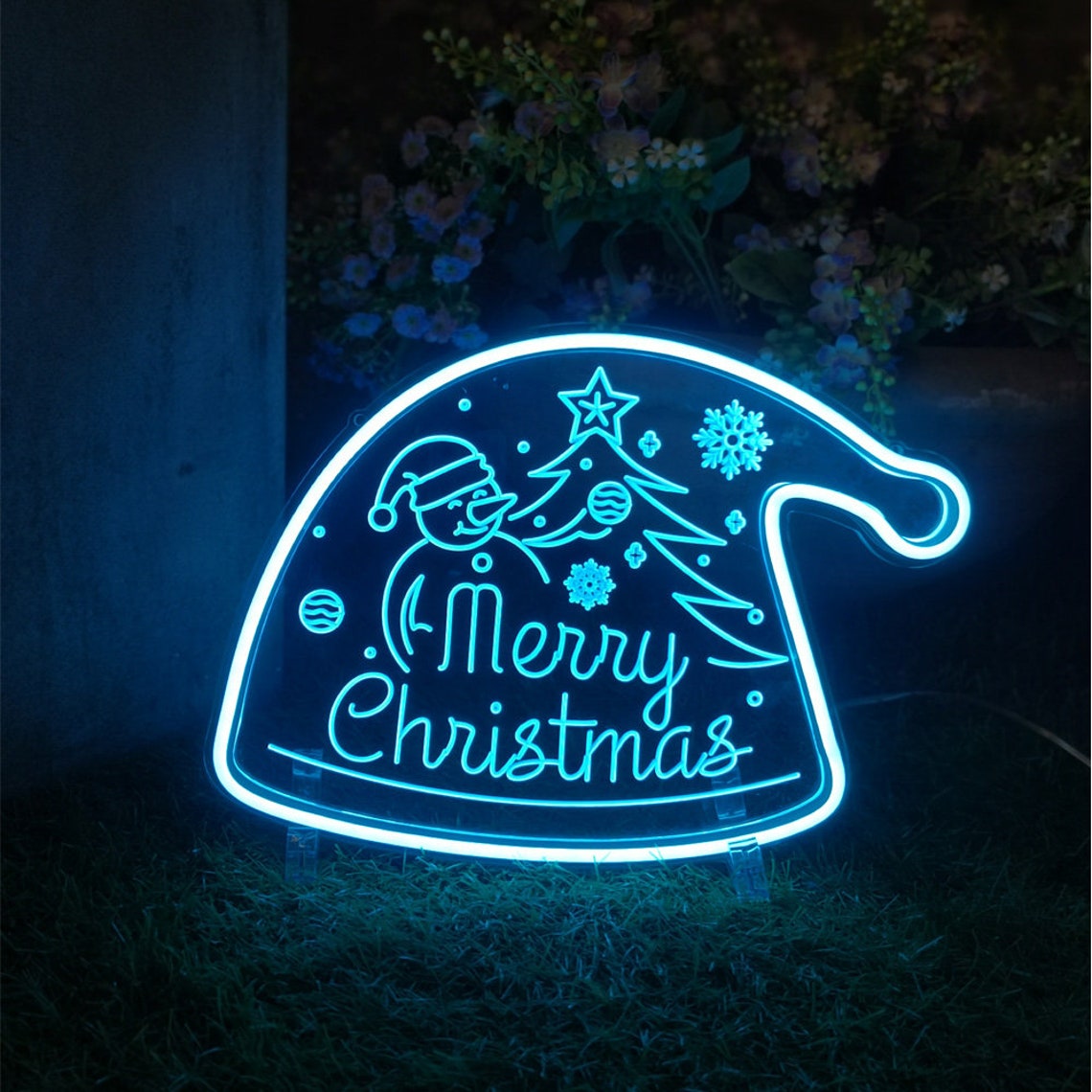 Merry Christmas Neon Sign, Dimmable USB Powered Christmas Hat Shaped ...