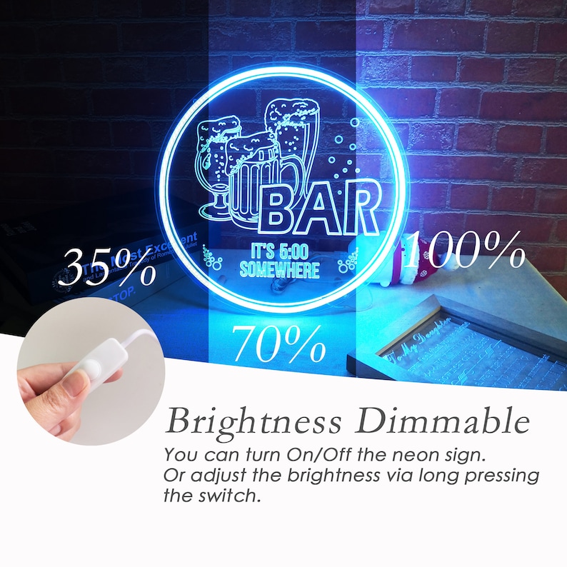 Neon Beer Bar Sign, Dimmable USB Powered 12 Round Neon Beer LED Light ...