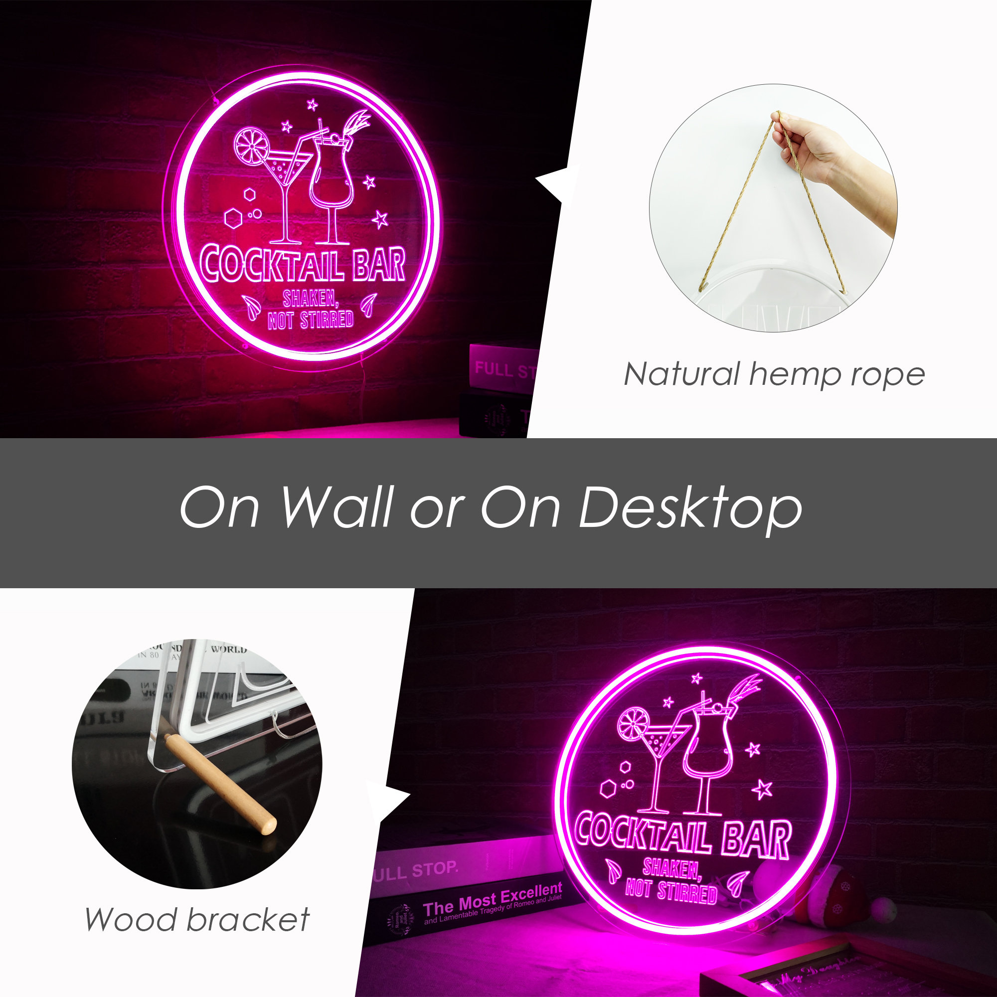 Cocktail Bar Neon Light Sign, Dimmable USB Powered 12 Round Neon ...