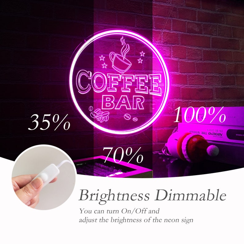 Coffee Bar Neon Sign, Dimmable USB Powered 12 Round Wall Decor Neon ...