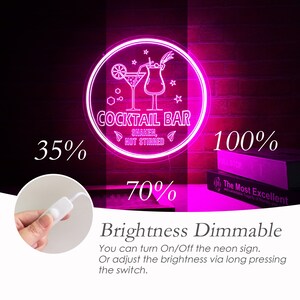 Cocktail Bar Neon Light Sign, Dimmable USB Powered 12 Round Neon ...