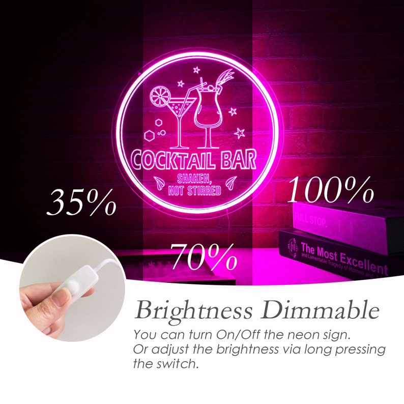 Cocktail Bar Neon Light Sign, Dimmable USB Powered 12 Round Neon ...