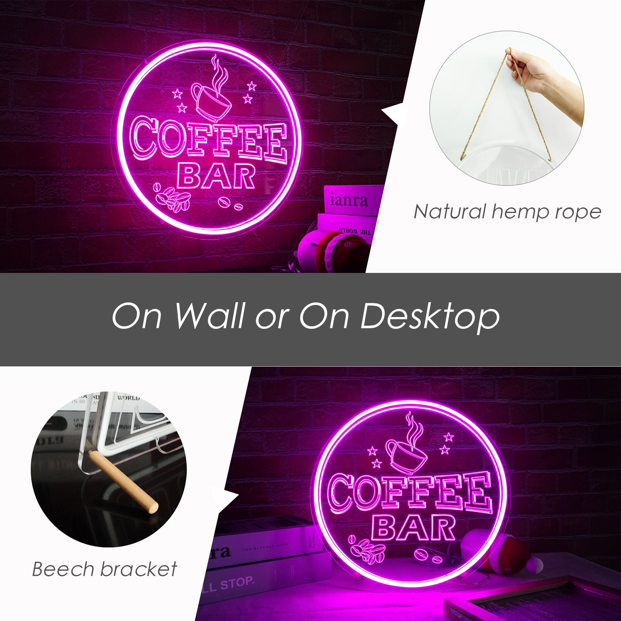 Coffee Bar Neon Sign, Dimmable USB Powered 12 Round Wall Decor Neon ...