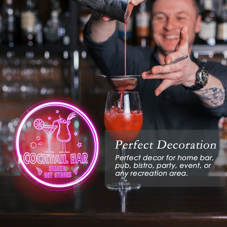 Cocktail Bar Neon Light Sign, Dimmable USB Powered 12 Round Neon ...