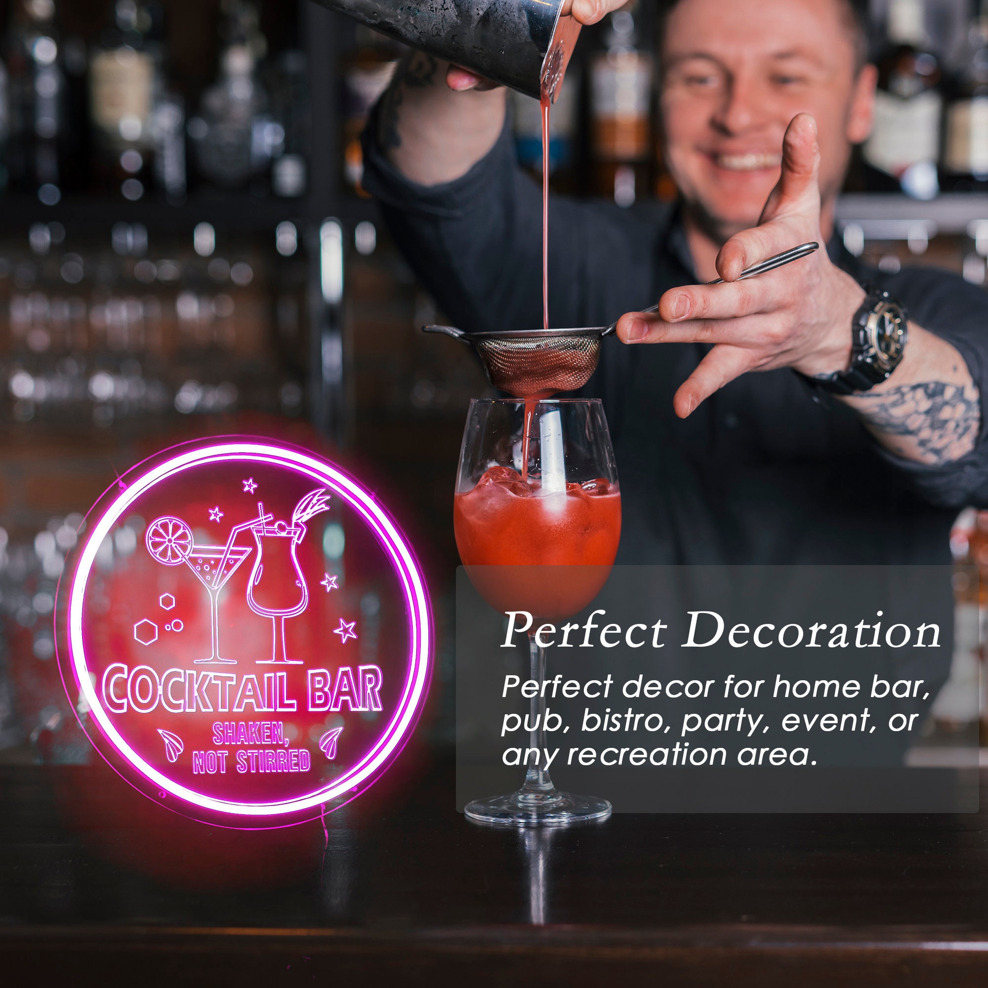 Cocktail Bar Neon Light Sign, Dimmable USB Powered 12 Round Neon ...