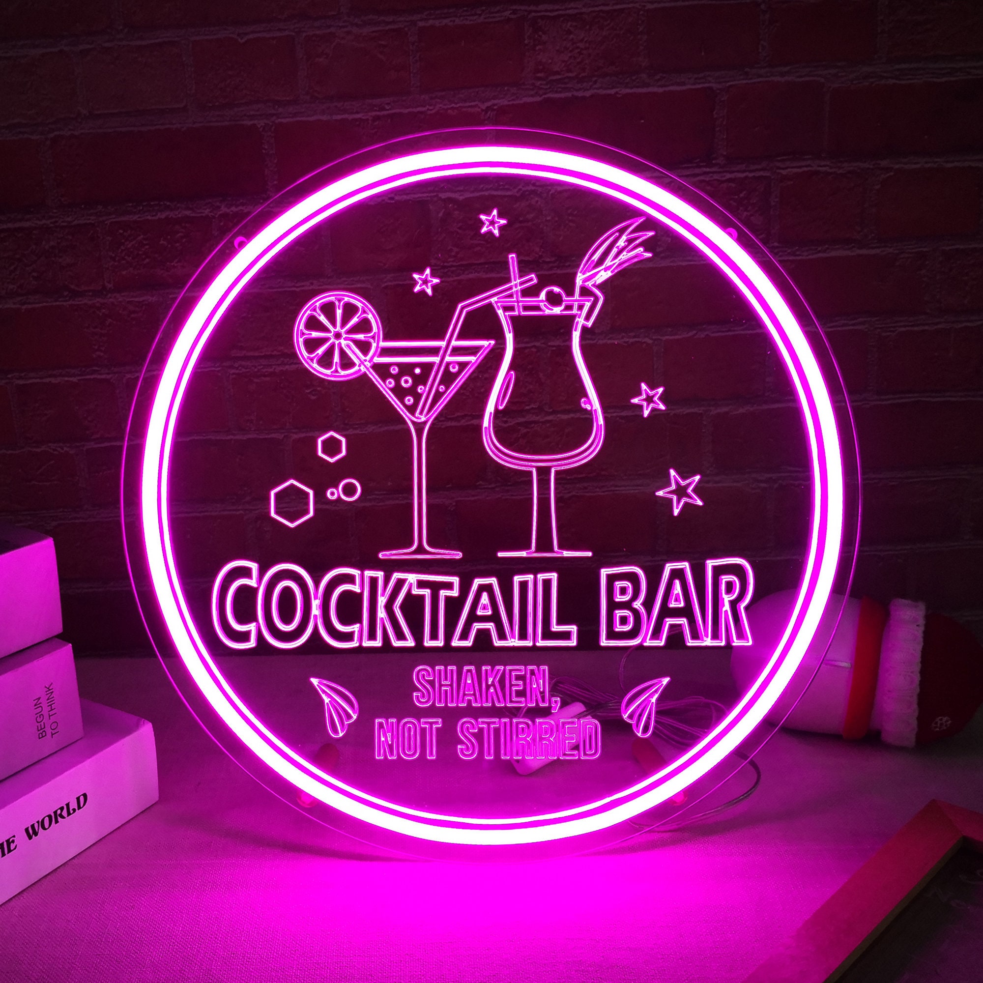 Cocktail Bar Neon Light Sign, Dimmable USB Powered 12 Round Neon ...