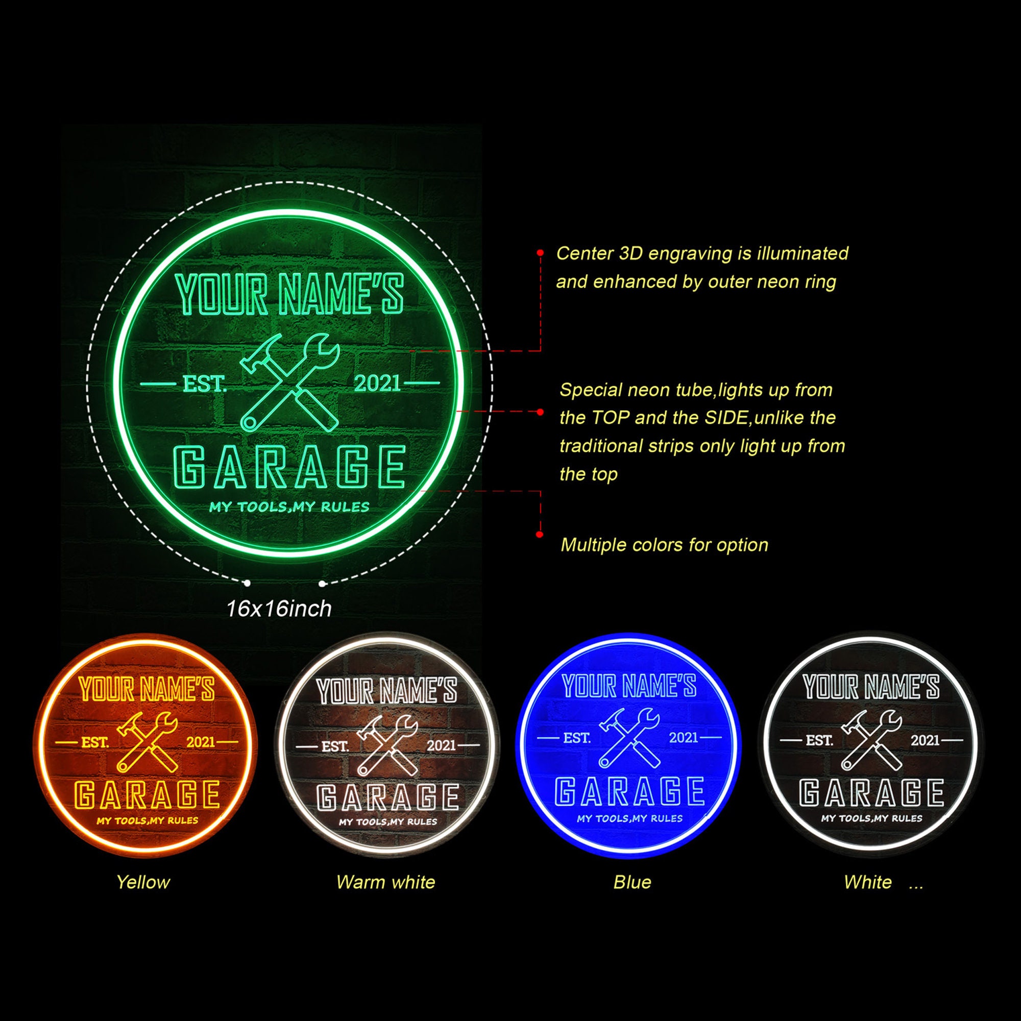 Custom Neon Garage Signs, Personalized Light up Garage Signs for Men ...