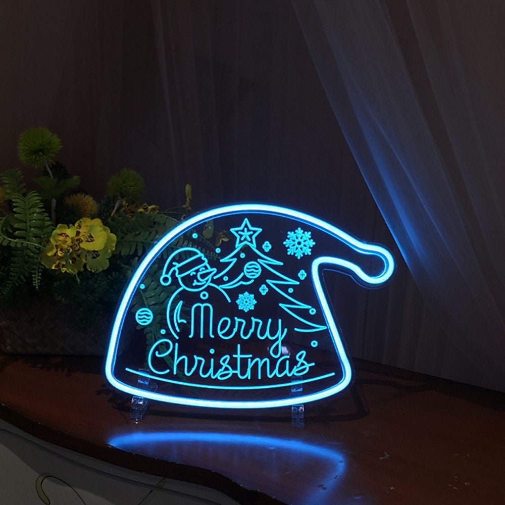 Merry Christmas Neon Sign, Dimmable USB Powered Christmas Hat Shaped ...