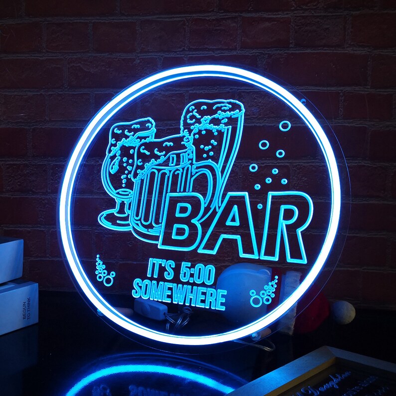 Neon Beer Bar Sign, Dimmable USB Powered 12 Round Neon Beer LED Light ...
