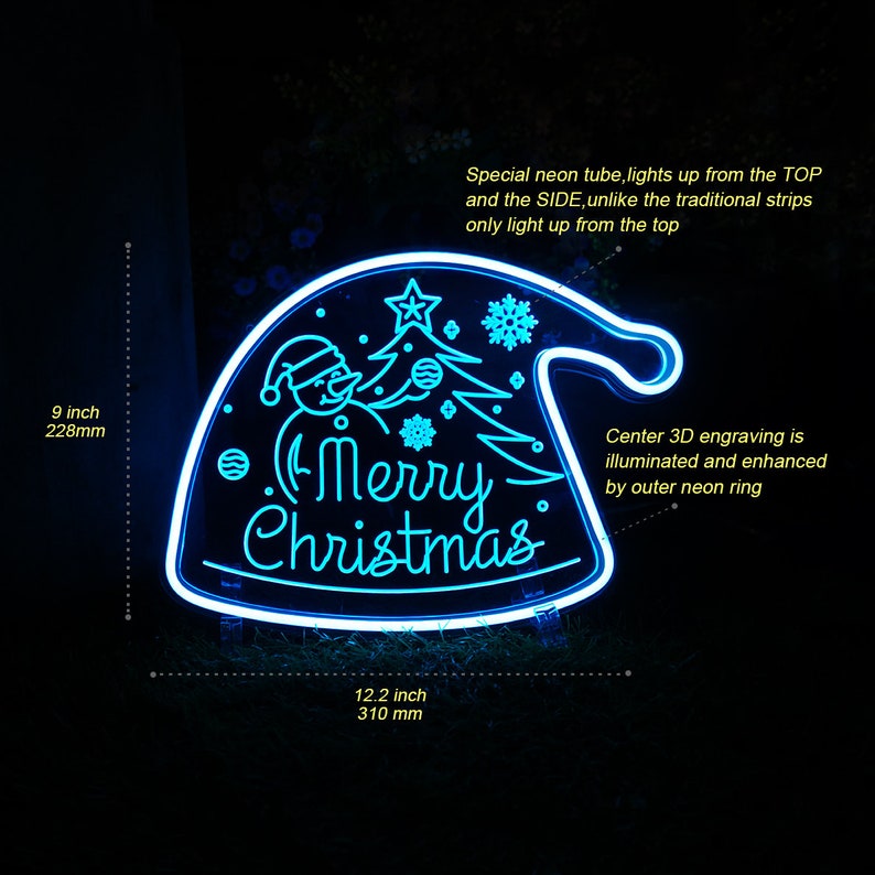 Merry Christmas Neon Sign, Dimmable USB Powered Christmas Hat Shaped ...