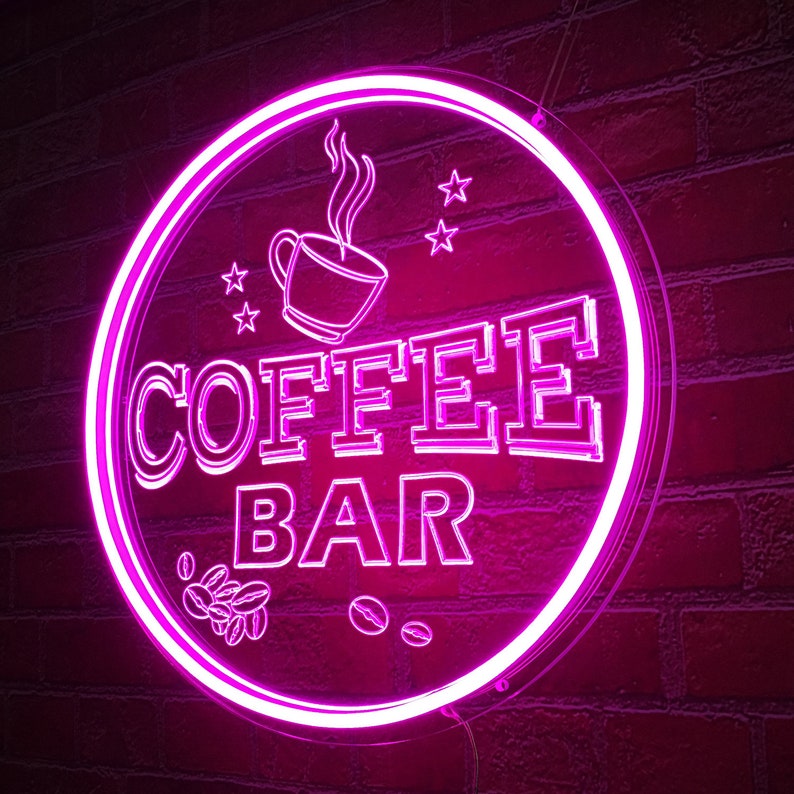 Coffee Bar Neon Sign, Dimmable USB Powered 12 Round Wall Decor Neon ...