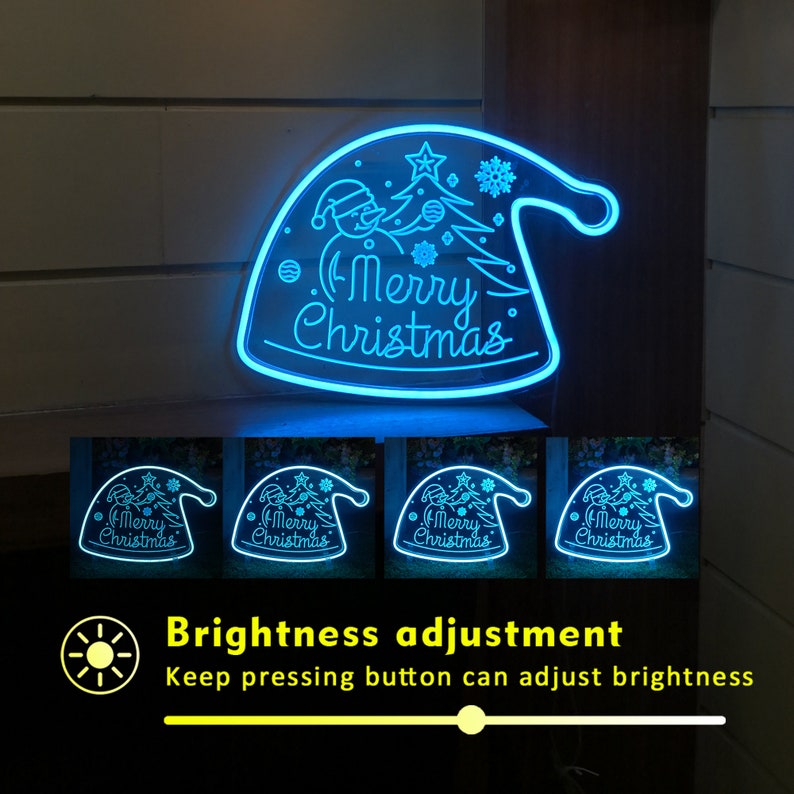Merry Christmas Neon Sign, Dimmable USB Powered Christmas Hat Shaped ...