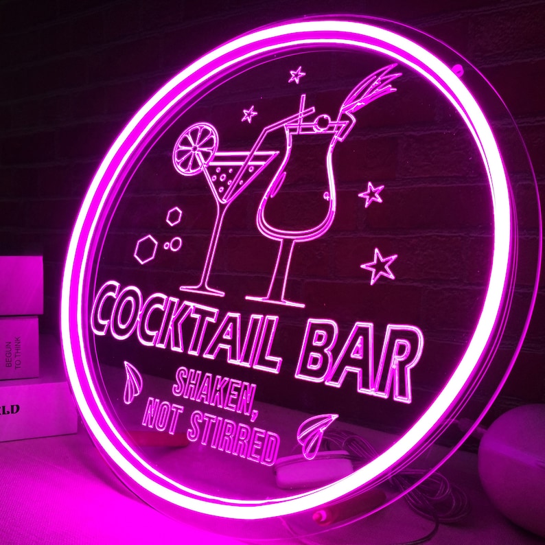 Cocktail Bar Neon Light Sign, Dimmable USB Powered 12 Round Neon ...