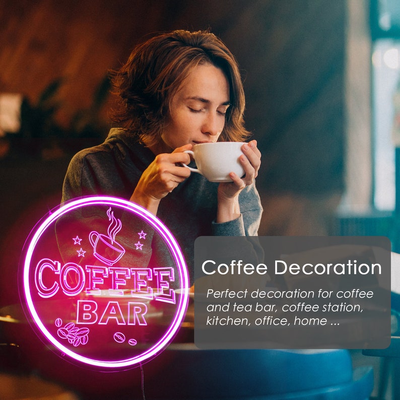 Coffee Bar Neon Sign, Dimmable USB Powered 12 Round Wall Decor Neon ...