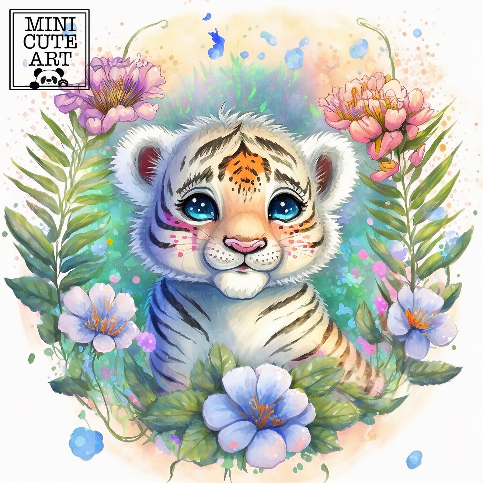 Watercolor Baby Tiger Clip Art, Tiger Watercolor JPG, Watercolor Tiger ...